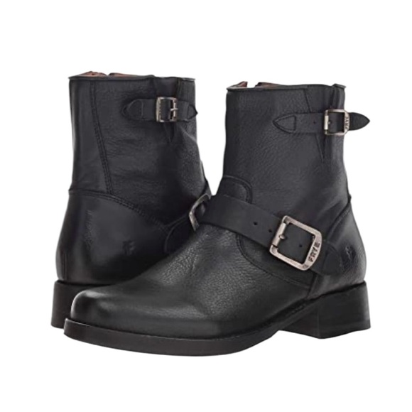 Frye | Shoes | Frye Womens Vicky Engineer Black Leather Buckled Biker ...